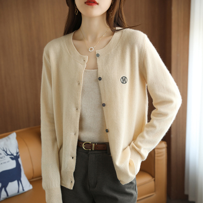 2025年春季圆领特价羊绒开衫女纯色山羊绒针织毛衣外套针织外套