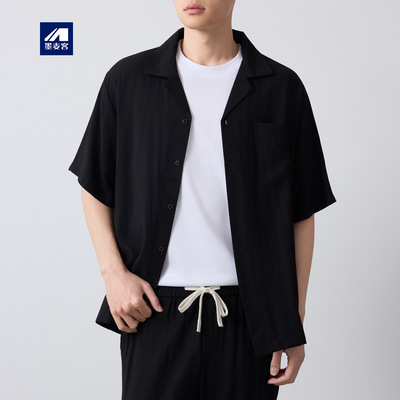 墨麦客美式古巴领短袖衬衫男2026