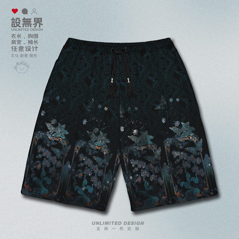 国潮晓梦迷蝶碎影流荧设计感大码短裤男装女装汉服潮0015设 无界