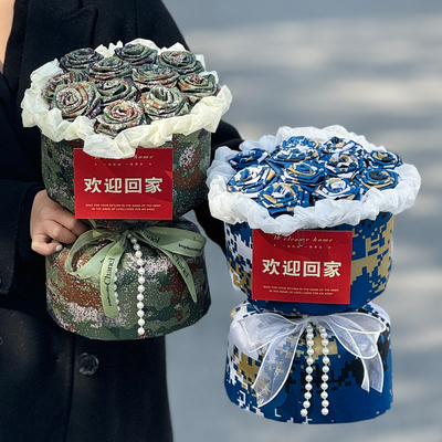 创意退伍礼物手工迷彩玫瑰花束