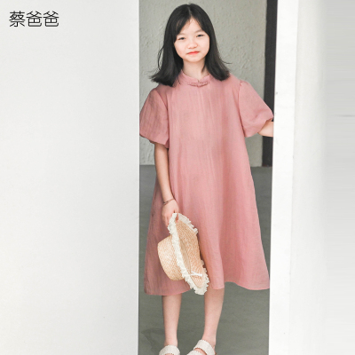 夏装中国风粉色天丝锦连衣裙