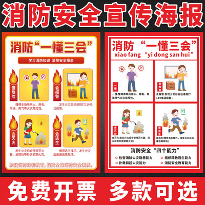 消防一懂三会安全标语消防四个能力建设挂图三提示消防宣传海报