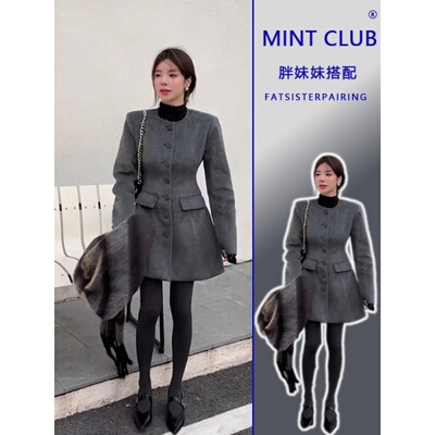 法式高级感气质长袖毛呢连衣裙女