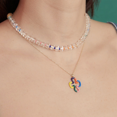 滴釉镀金女花朵项链设计师彩度假