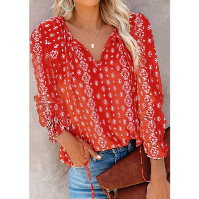Floral printed long sleeve v-neck shirt  花朵印花长袖v领衬衫
