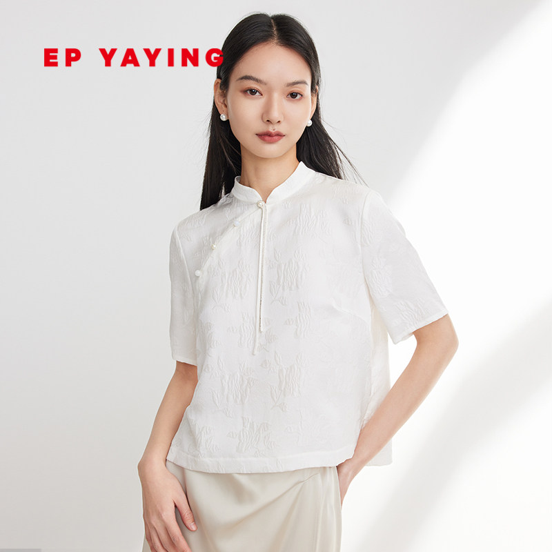 EP YAYING雅莹女装新中式立领真丝短袖衬衫 2023新款2331A_虎窝淘