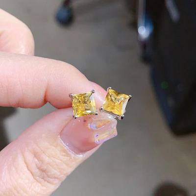 四爪雷迪恩切工天然黄水晶女耳钉