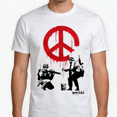 Banksy Street Graffiti Anti-War Peace Sign Graphic   T-Shirt