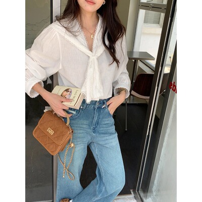 3th Morning 早秋新款 天丝亚麻蕾丝边海军领法式衬衫ZY3128