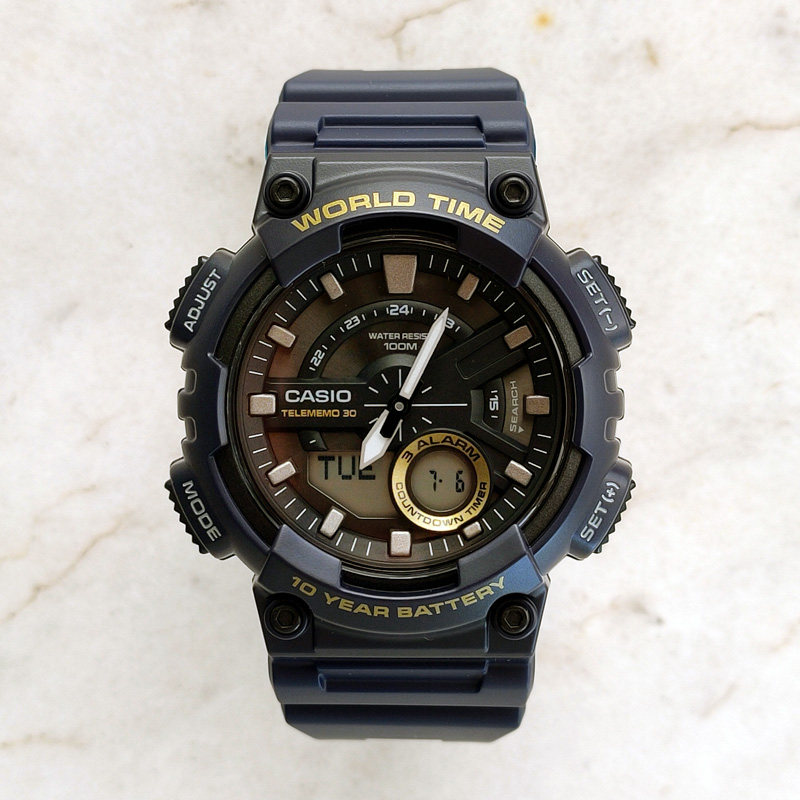卡西欧手表CASIO AEQ-110W-2A学生经典复古夜光指针双显电子表_虎窝淘