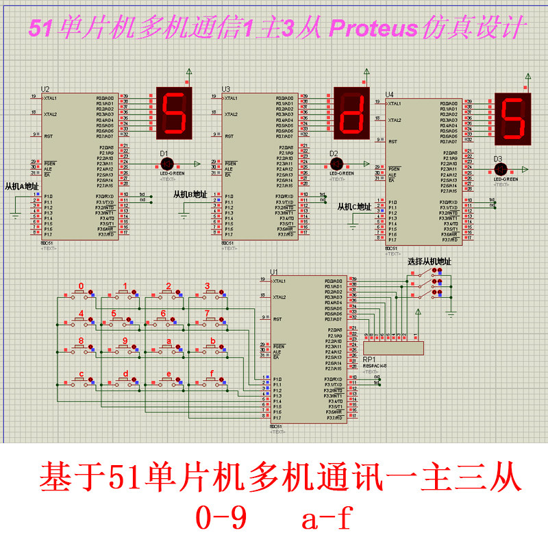 基于51单片机多机通讯设计proteus仿真图源代码C语言一主三从通信_虎窝淘