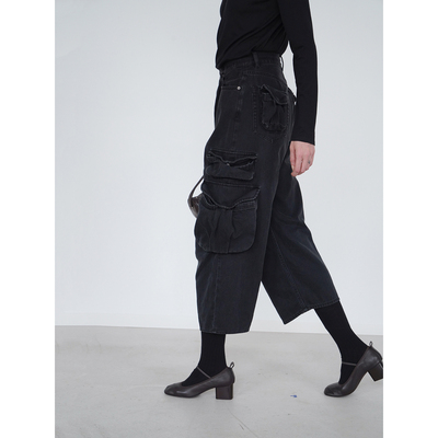 ABow2025鼓包工装套色九分牛仔裤