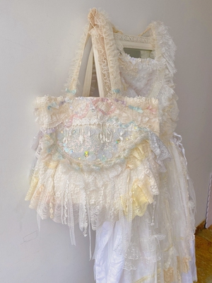 {售罄}人鱼粉彩系珠绣软甜少女感vintage大帆布remake手作包包