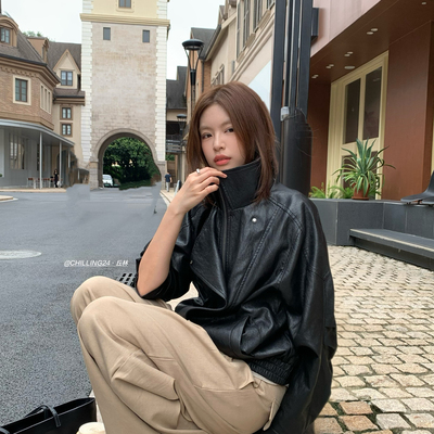 CHILLING24丘林-秋上新双层立领设计皮衣43BK162