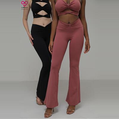 lafitwear蝴蝶结V腰瑜伽喇叭裤