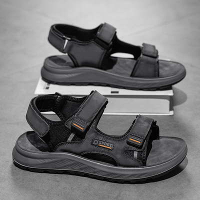 萬大東凉鞋男25夏季款潮流真皮软底男士户外防滑运动休闲沙滩鞋