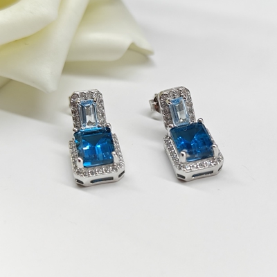 天然托帕石S925银伦敦蓝耳钉 3.92ct