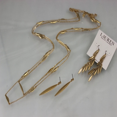 品牌高端无光金项链长流苏耳环