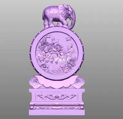 牡丹花精雕图垂鼻子站小象电脑雕刻机图三维立体3dstl文件圆雕图