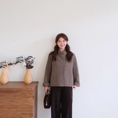 REST HEART 2026冬季新品 小立领牛角扣双面羊毛大衣