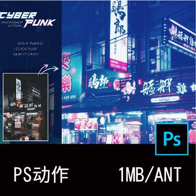 炫酷未来霓虹灯赛普朋克风格照片滤镜PS动作插件特效生成模板素材