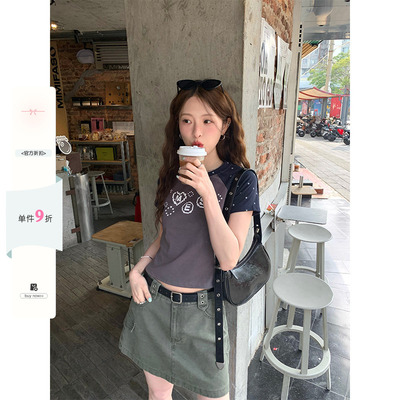 【现货】字母印花星星插肩袖短款T恤夏季新款修身甜酷小众短袖女