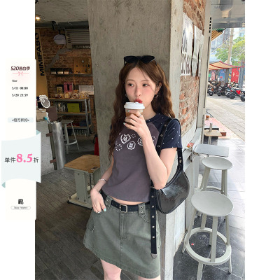 CCKOK字母印花星星插肩袖短款T恤2026夏季新款修身甜酷小众短袖女