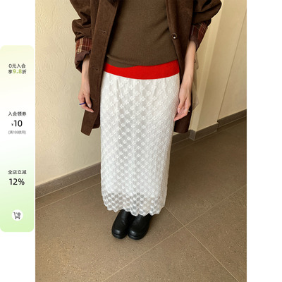 CCKOK 2026春季新品韩系通勤 穿搭温柔风 蕾丝花花半身长裙女