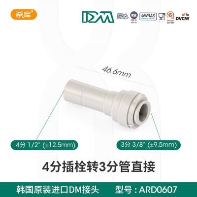 韩国DM接头4分一字型插栓转3分直通接头净水机RO纯水机转换配件