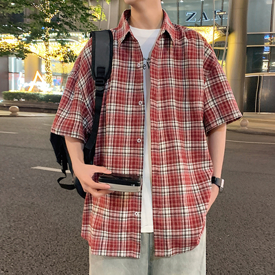 OCW潮牌 复古格子短袖衬衫男女2026夏季新款宽松休闲百搭翻领衬衣