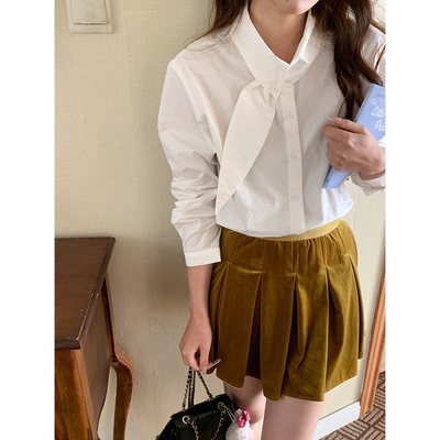 飘带设计感纯棉衬衫上衣
