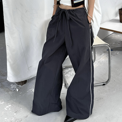 博主风伞兵裤撞色休闲阔腿裤
