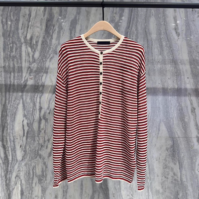 春季条纹宽松显瘦亨利针织衫女