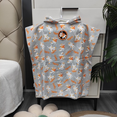 约60*60㎝ 小猫印花儿童连帽浴巾 浴袍披风 速干可穿