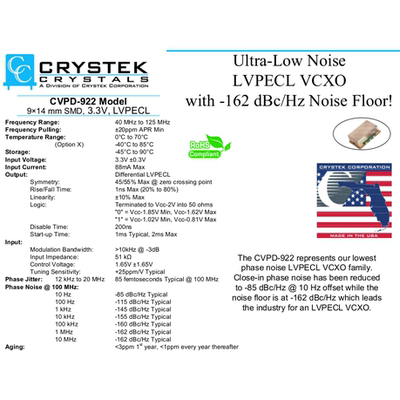 CVPD-922X-100.000 100M 100MHZ VCXO LVPECL PECL 差分晶振 飞秒