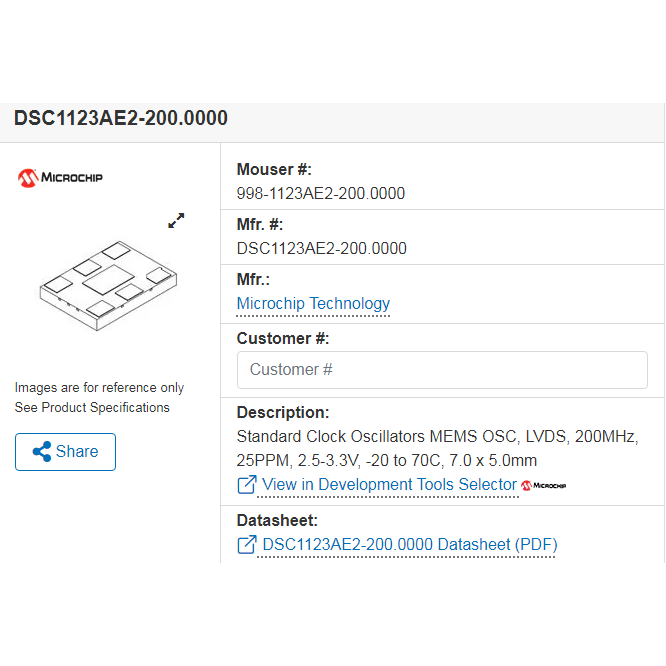 DSC1123AE2-200.000 200M 200MHZ LVDS 7050 5070 差分晶振 3.3V