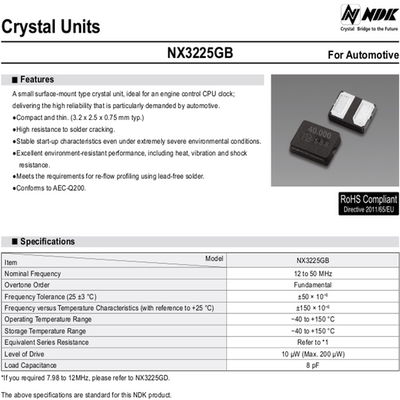 NX3225GB 40.000MHZ NDK 2脚 无源 EXS00A-CG01845 8PF 晶振 SMD