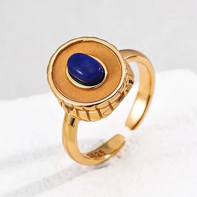 复古宫廷绿松石红玛瑙青金石戒指高级感小众宝石项链轻奢气质配饰