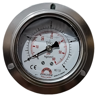 台湾华记SAFE轴向不锈钢压力表0-4KG60psi耐震1/4外牙表面60MM