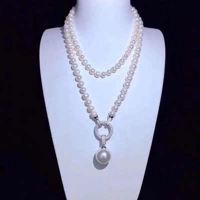 925银高档珍珠手链扣圆环长款