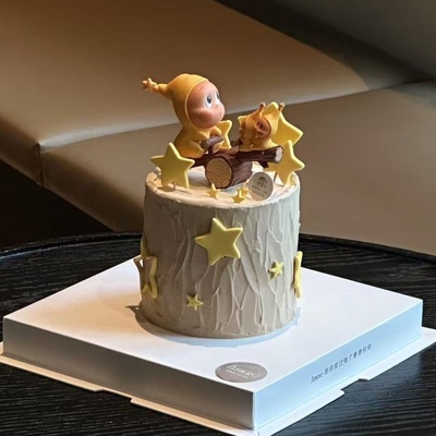 网红款跷跷板星星人蛋糕装饰摆件可爱吹泡泡星星人五角星装饰插件