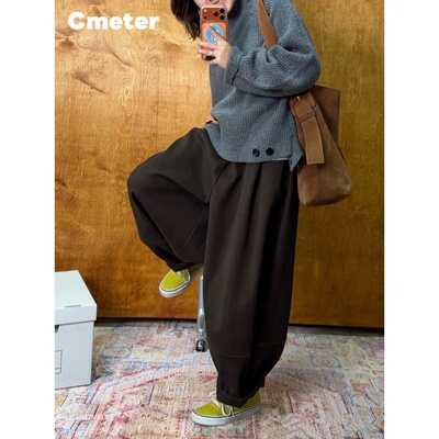 CMETER加厚磨毛宽松阔腿裤女显瘦