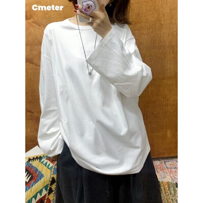 Cmeter长袖T恤女宽松打底衫