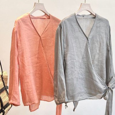 【CC家CC】特！ 100苎麻！V领宽松麻料斜襟衬衫 H6407 女装 23-