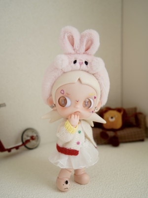 不拔头穿现货8分娃衣zsiga娃衣新年穿搭纯手工针织白色毛衣纱裙