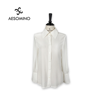 AESOMINO衣莎美诺春秋真丝桑蚕丝衬衫白色Y318S2340