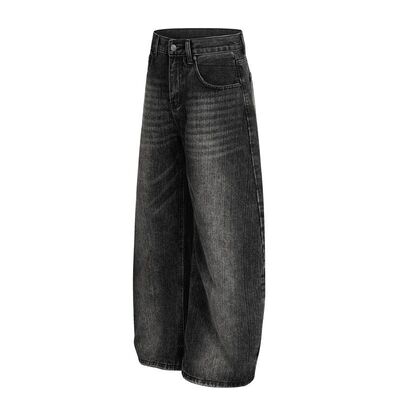 DC+G6669美式复古黑色竹节纹弯刀裤男女痞帅高级感小众裤子牛仔裤