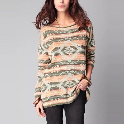 撞色西南提花阿兹特克长袖针织衫