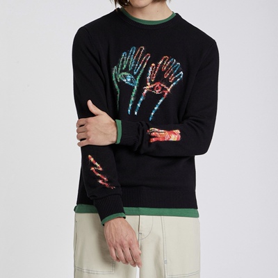 英伦色彩 男款 美丽诺羊毛混纺“Space Dye Hands”圆领毛衣