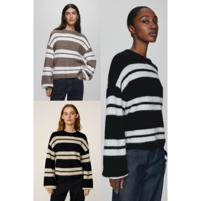 丹麦极简MC罗纹双条纹套头针织衫